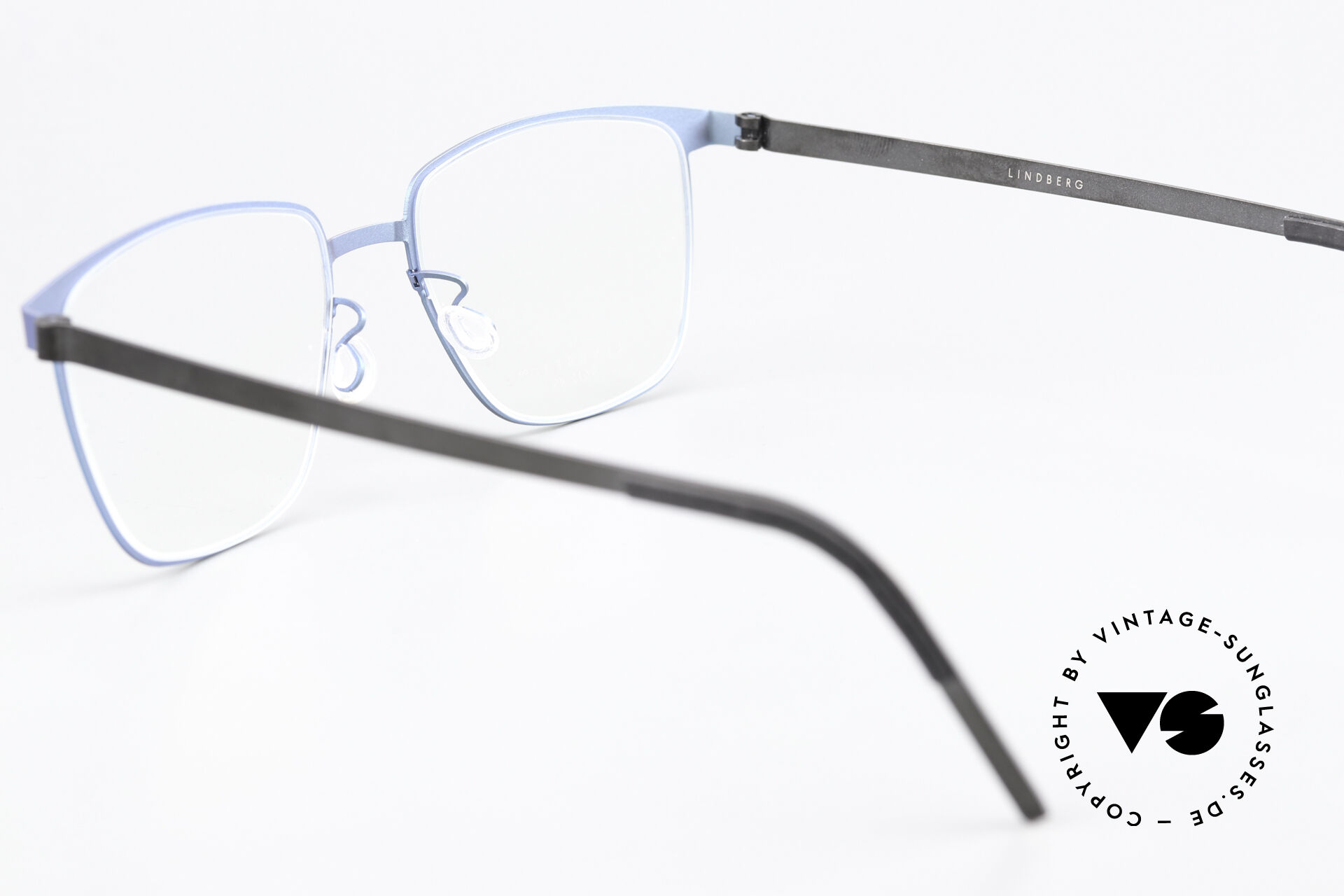 Glasses Lindberg 9612 Strip Titanium Square Frame Blue Metallic